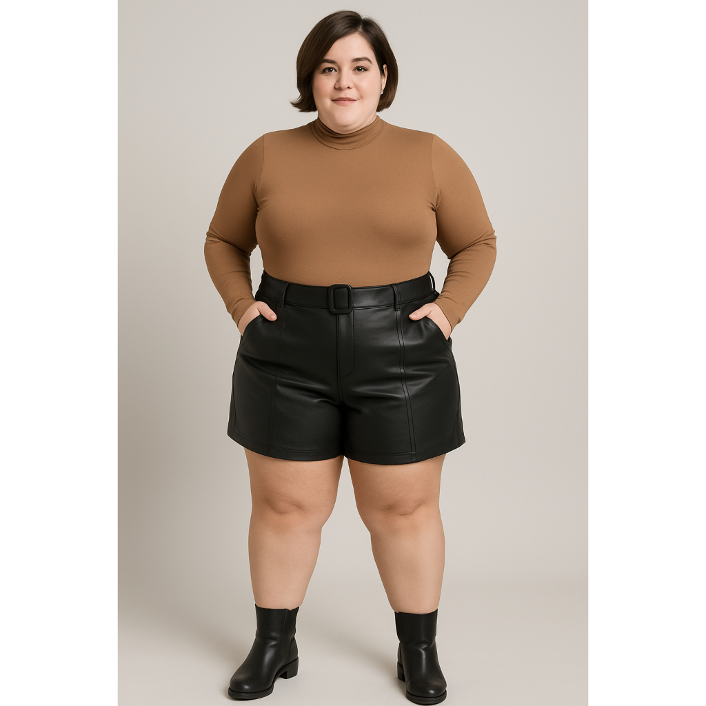 Short Couro Fake Plus Size Feminino Com Cinto Fivela P Ao G3 Moda ...