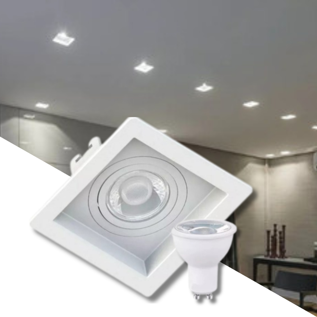 Kit 10 Spot Quadrado Embutir Branco com Lâmpada MR16 Bivolt Dicroica Led Recuado 5w Bivolt Gesso ...