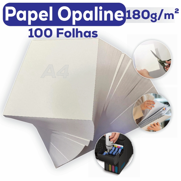Papel Opaline 180g A4 Pacote com 100 Folhas - Branco Folha lisa OffSet 210x297 Jato de tinta e ...