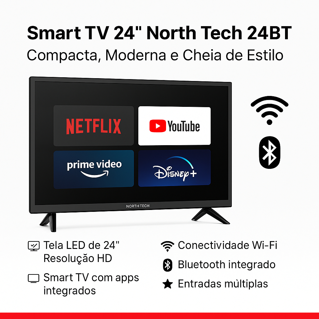 Smart TV 24 Polegadas Moderna com Wi-fi Bluetooth ISTB digital Netflix Youtube Compacta ...