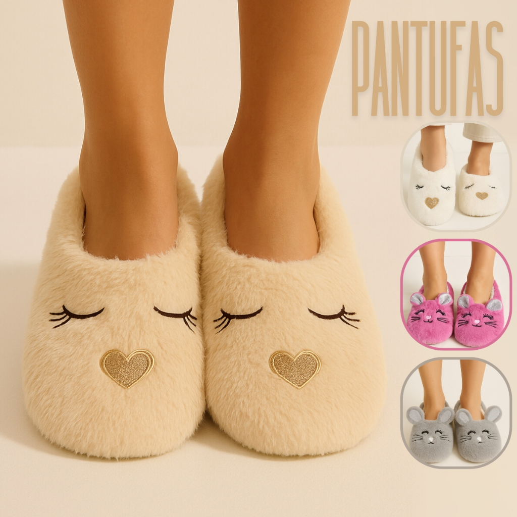 Pantufa Sapato Feminina Antiderrapante Conforto Inverno Fofa | Shopee ...