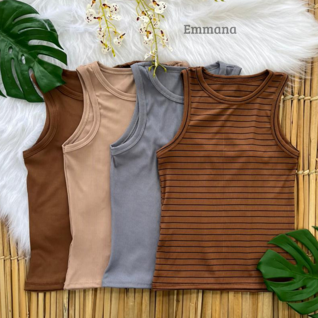 Kit 4 Regata Canelada Feminina Lisa/Listrada Blusa Básica Camiseta ...