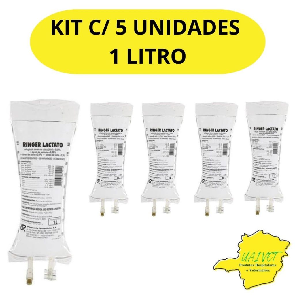 Solução ringer lactato bolsa de 1000 ml (1L) - 5 unidades | Shopee Brasil