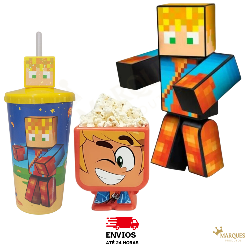 Kit Boneco Lopers 25 cm + Balde De Pipoca + Copo Cabeça Quadrada 550ml ...