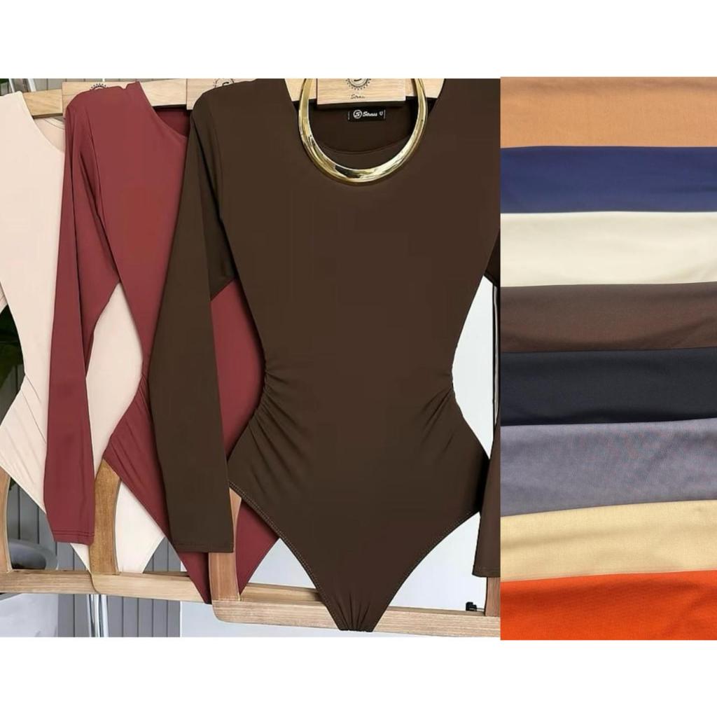 Body Feminino Collant Segunda Pele Manga Longa Costas Nua Básico ...