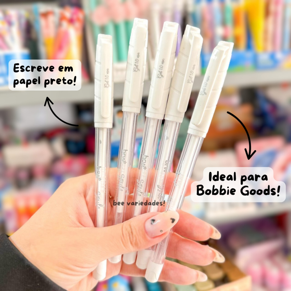 Caneta Gel Branca 1.0mm BRW para Livros de Colorir Papel Preto Desenho Bob Guds | Shopee Brasil