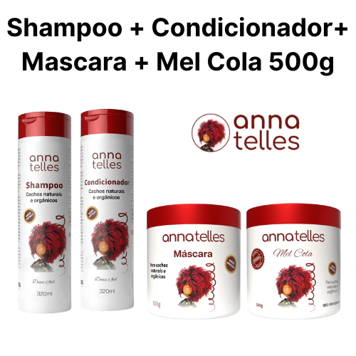 Kit Anna Telles Shampoo + Condicionador + Máscara + Mel Cola 500g ...
