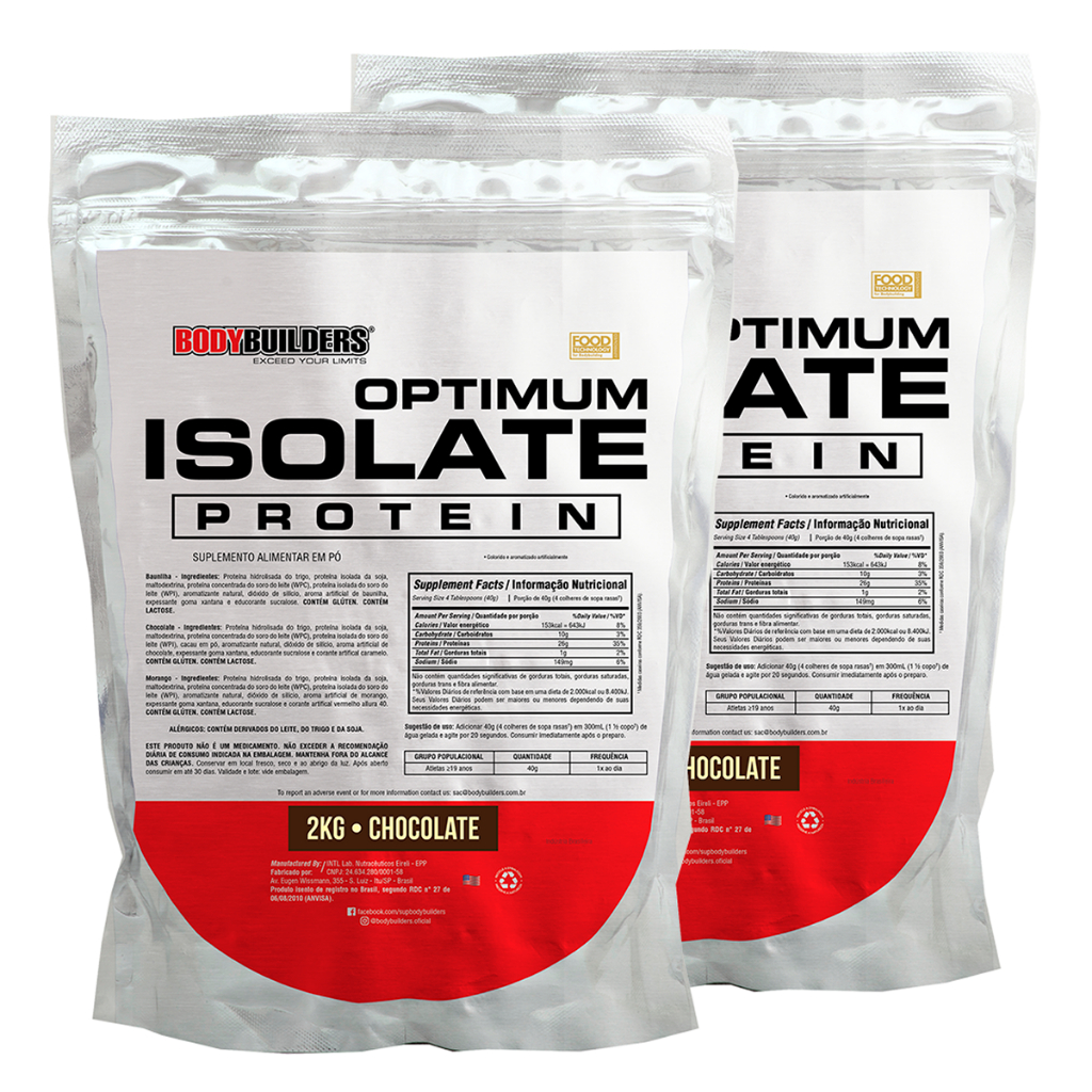 Kit 2x Optimum Isolate Whey Protein 2kg - Bodybuilders | Shopee Brasil