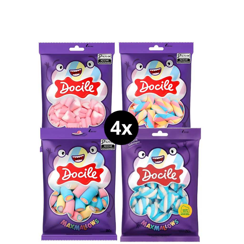 Docile Marshmallow Sortido 220g Kit c/ 4 pacotes Festa infantil ...
