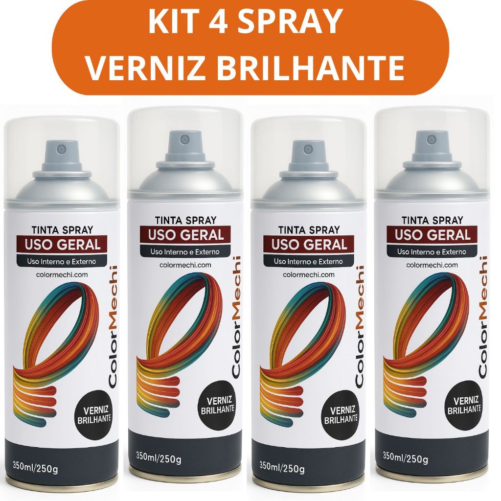 Kit 4 Verniz Spray Incolor Brilhante Uso Geral 350ml ColorMechi Secagem ...