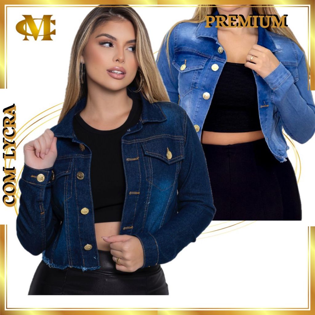 Jaqueta jeans feminina cropped Premium rasgadinha top moda Blogueira outono inverno com lycra ...