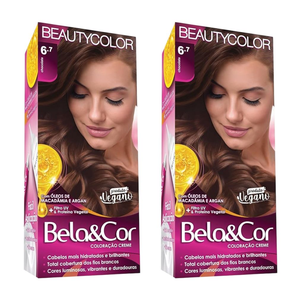 Kit Coloração Bela e Cor 6.7 Chocolate Beauty Color Tinta Tintura Creme ...