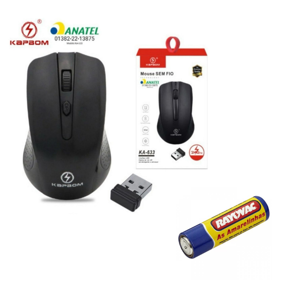 Mouse Sem Fio KAPBOM KA-633 2.4GHz com Pilhas Grátis – USB Plug & Play, Cores Variadas | Shopee ...