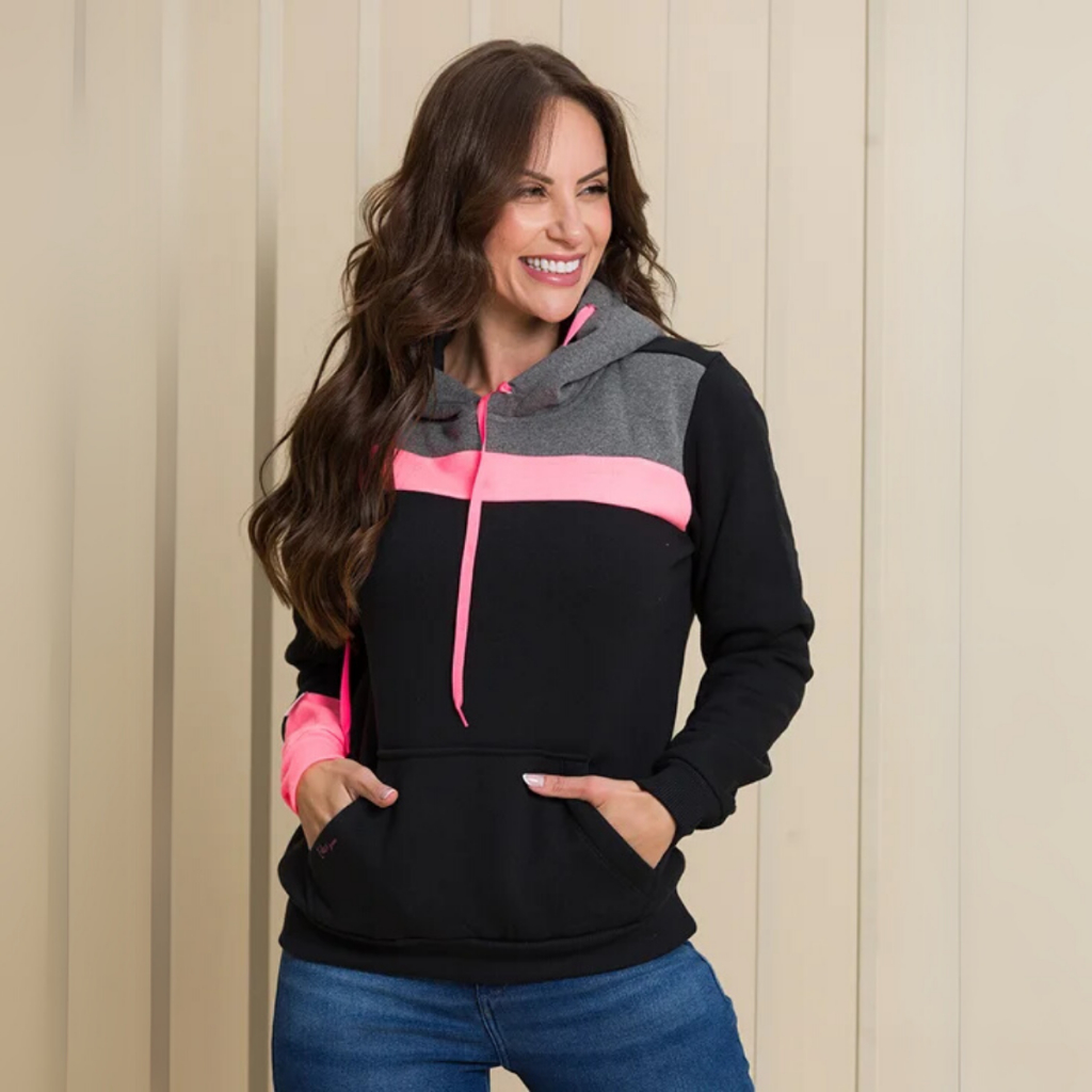 Blusa Feminina Moletom Bolso Canguru com Capuz Manga Longa Forrado ...