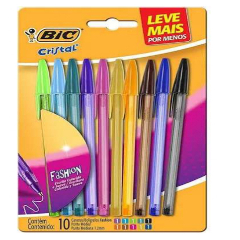 Caneta Esferográfica Bic Cristal Fashion 10 Cores Tinta Colorida ...