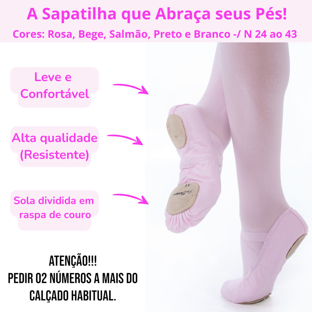 Sapatilha Sola Dividida Lona Ballet, Sapatilha de Ballet meia ponta ...
