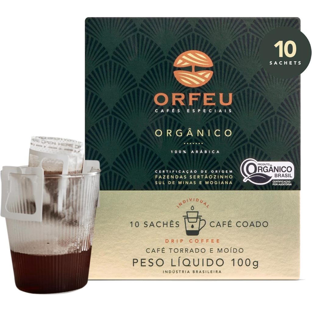 Orfeu Café Orgânico Drip Coffee, 100% Arabica, Torra Média, 10 sachet ...