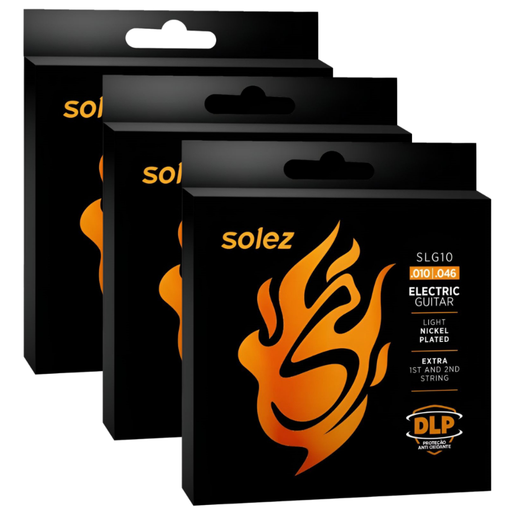 Kit 3 Jogo De Cordas Para Guitarra Solez 010 Protecao Dupla | Shopee Brasil