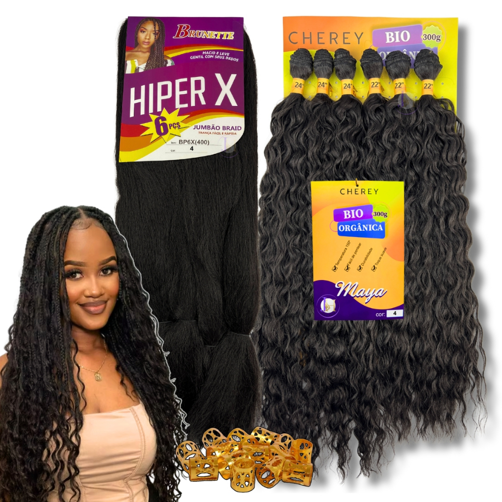 Kit Tranças Gypsy Braids Cabelo Orgânico Maya Cherey + 1 Jumbo Hiper X ...