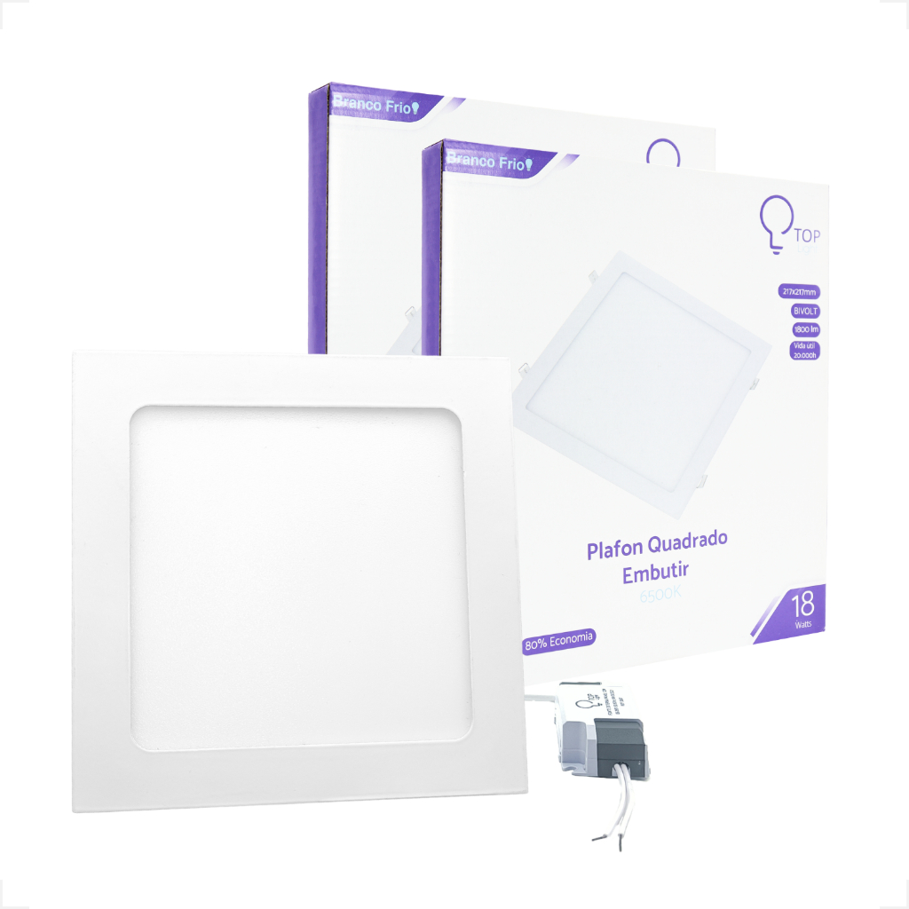 Kit 5 Painel Plafon Luminária Led 18w Quadrado Embutir 6500K Branco-Frio Top Light | Shopee Brasil