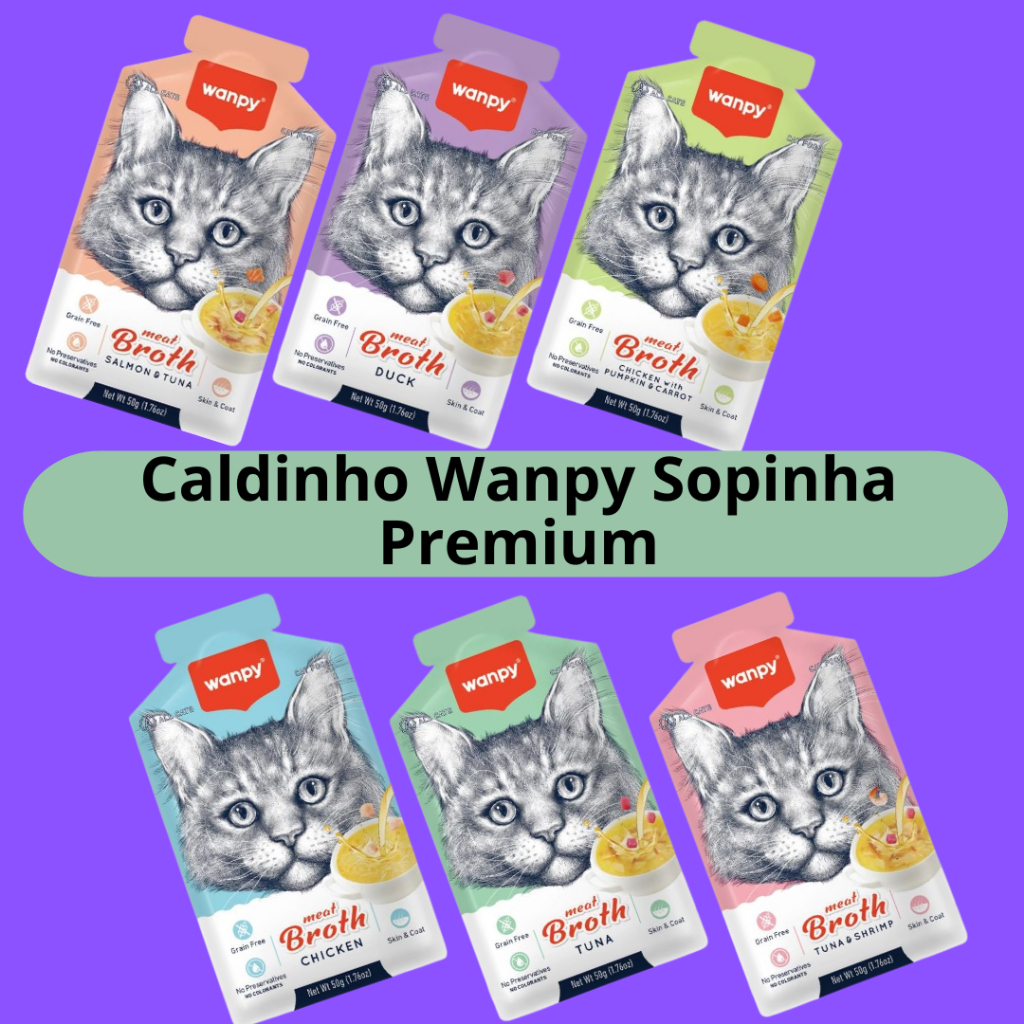 6 Unidades Wanpy Sopa Caldo Caldinho Alimento Úmido Petisco Para Gatos ...