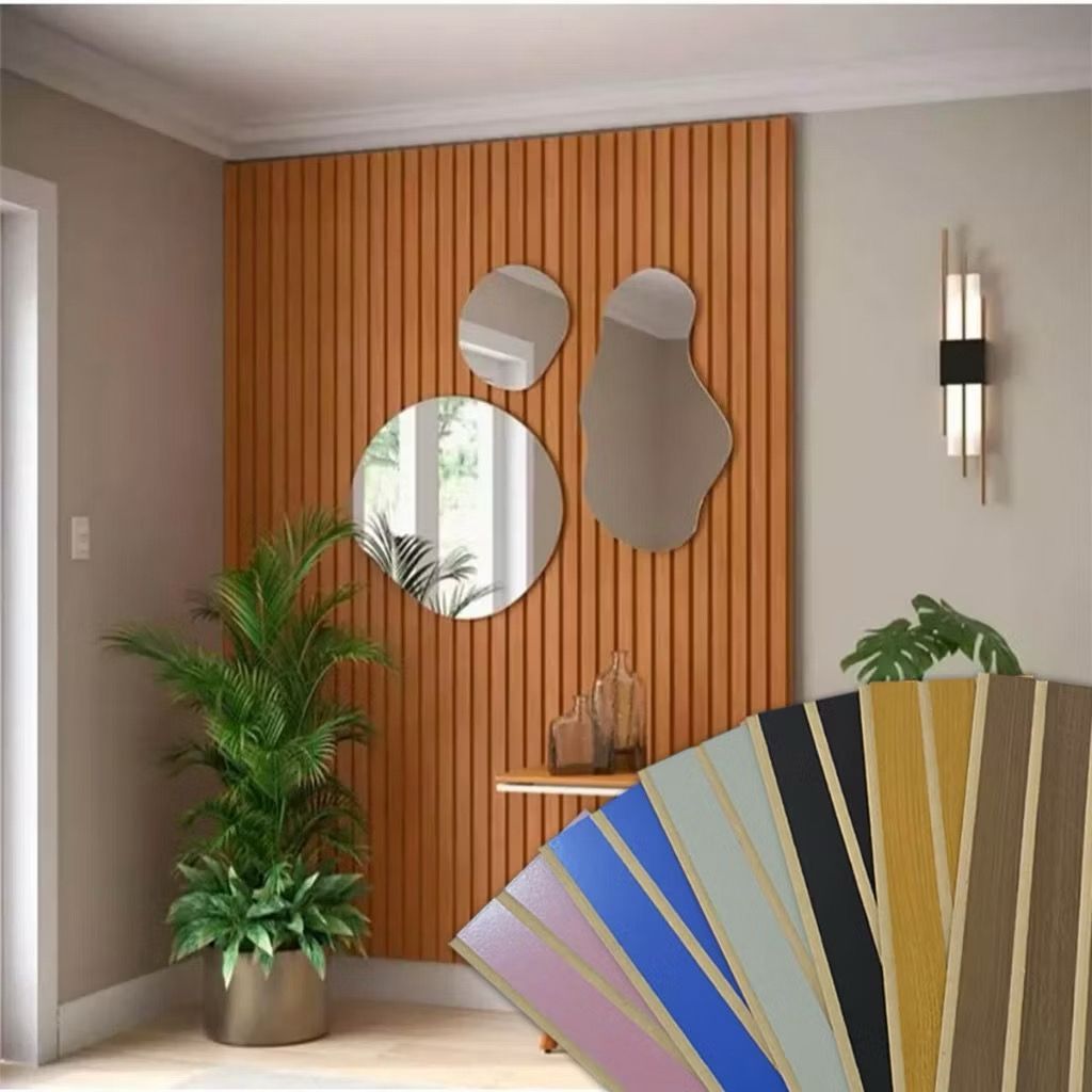 Kit 50 Revestimento Ripado Painel Decorativa Autocolante MDF 45x11 cm ...