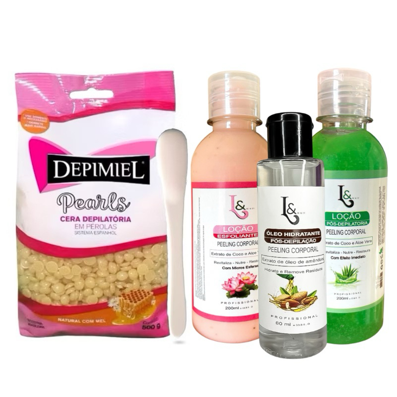 Kit Depilação Cera Quente 500g + Loção Esfoliante + Óleo Removedor L ...