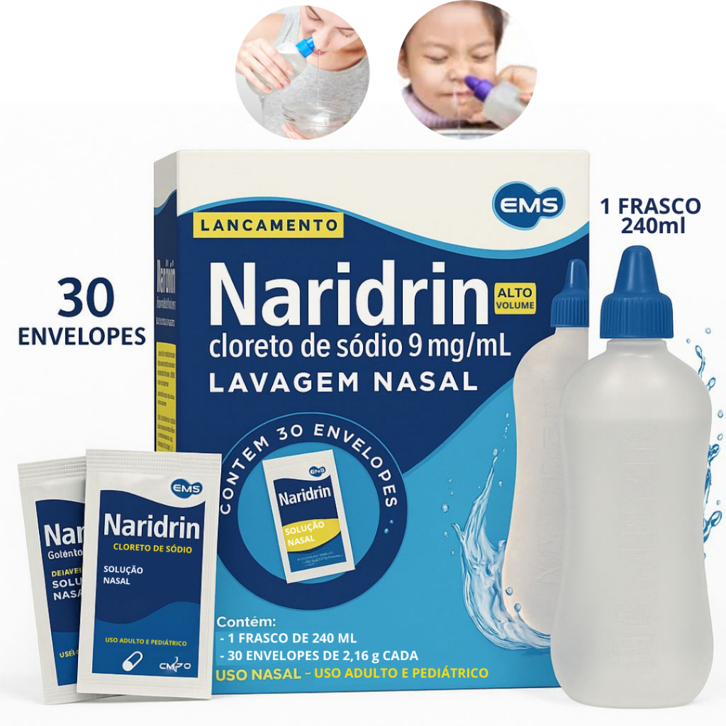 Naridrin Lavagem Nasal Soro Fisiológico 30 Envelopes 1 Frasco 240ml ...