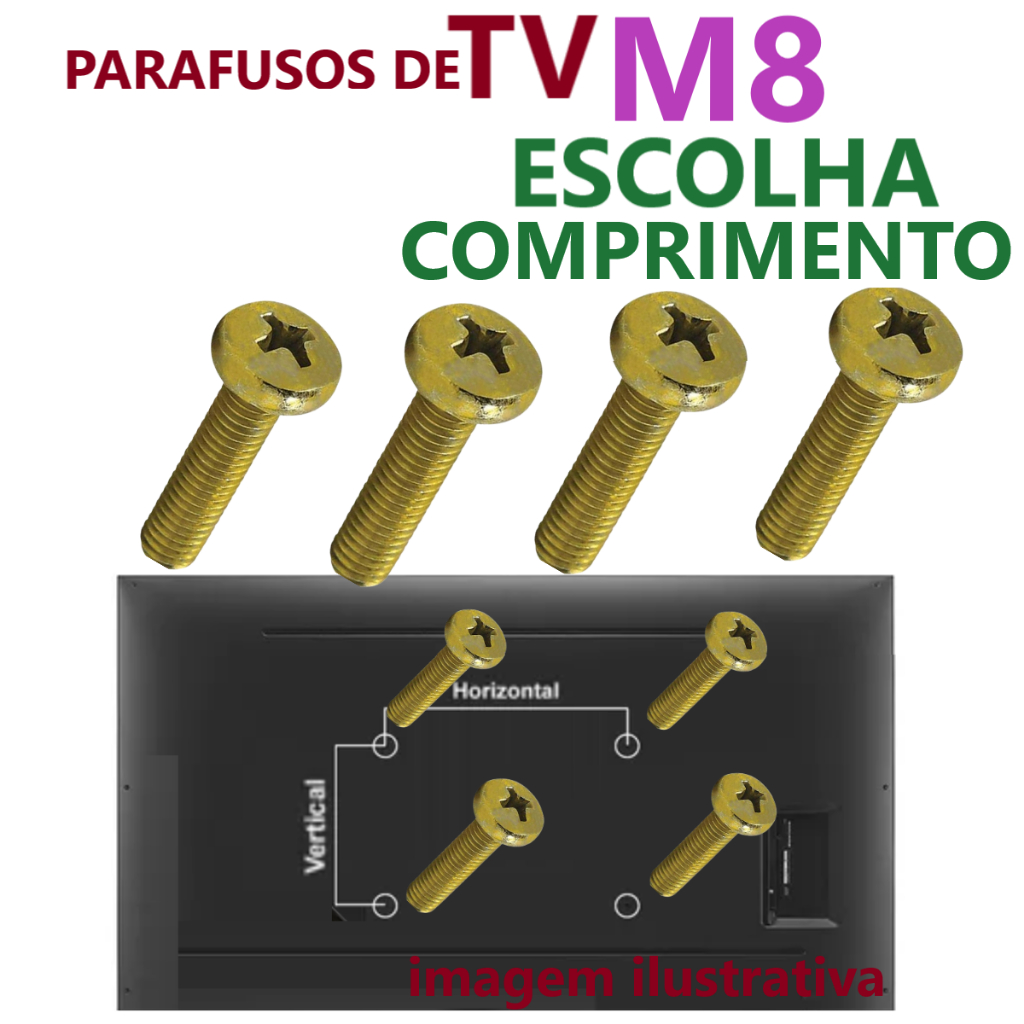 Parafusos M8 com 8 Arruelas para Suporte de Tvs Grandes Todas as Marcas ...