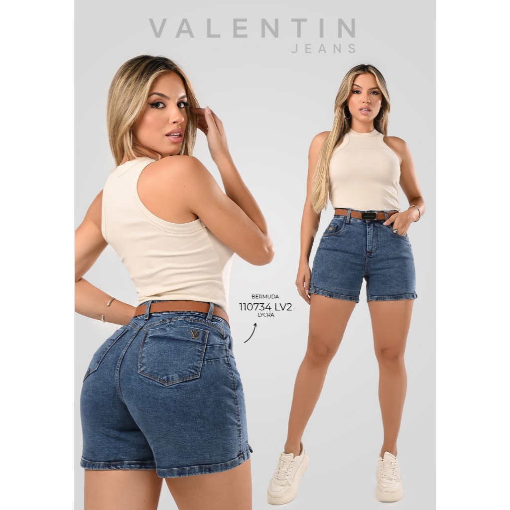 Short Bermuda Jeans Premium Feminina Valentin Deluxe Tam 42 EM | Shopee ...