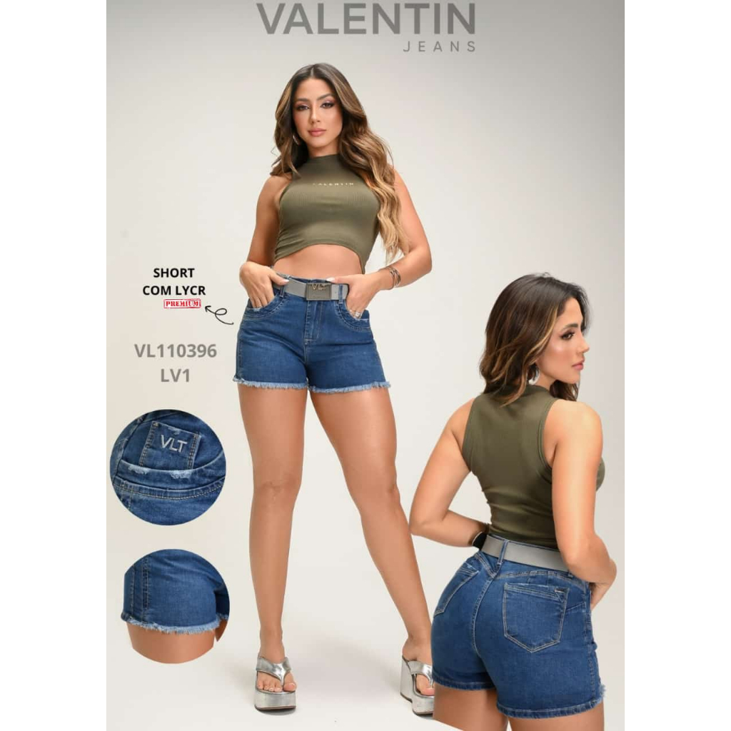 Short Jeans Feminina Premium Valentin Deluxe Tam 42 EM | Shopee Brasil