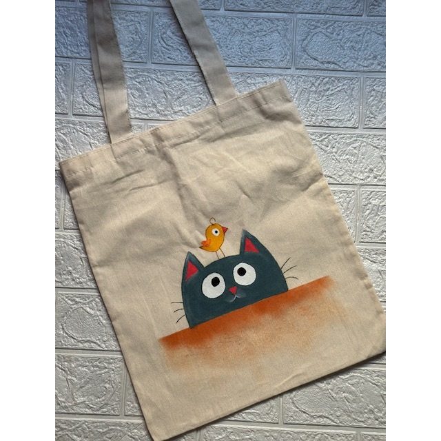 Ecobag Gato Curioso com Passarinho | Shopee Brasil