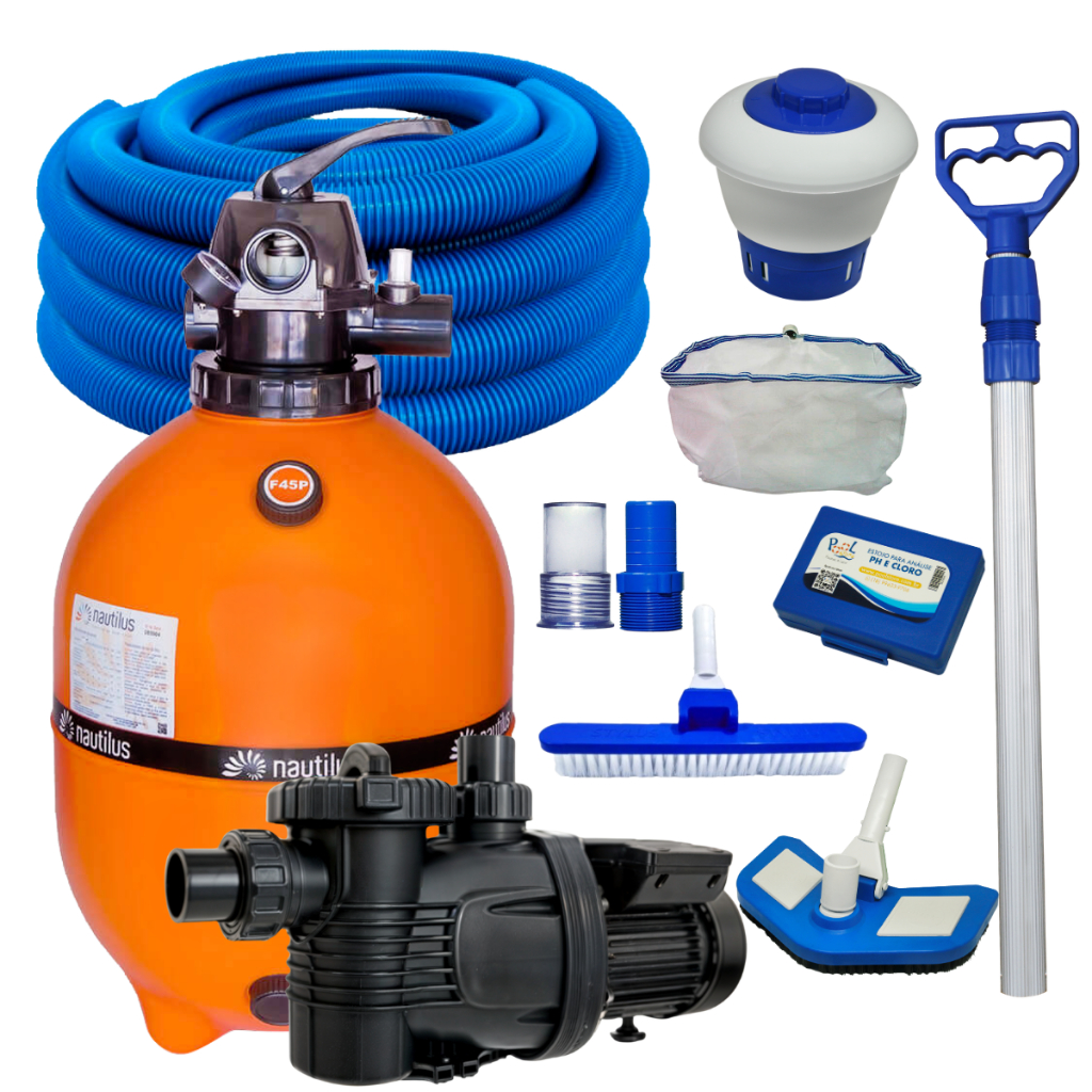 Filtro F450 e Bomba 1/2cv 220v Para Piscina Com Kit de Limpeza Completo 52mil Litros Nautilus ...