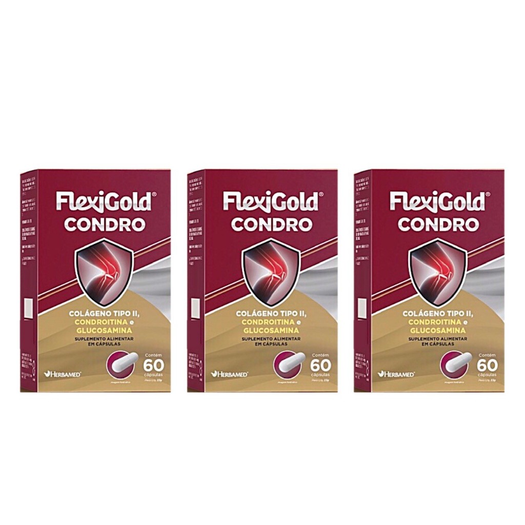 Kit 3 Flexigold Condro Colágeno Tipo 2, Condroitina e Glucosamina 60 ...
