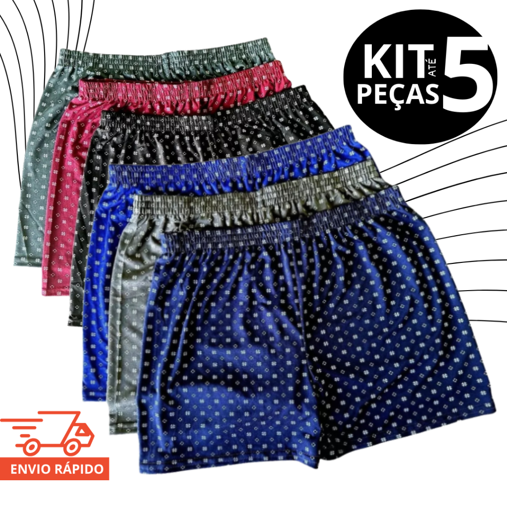 Kit com 5 Samba Canção Masculino - Short de Dormir - Cueca - Pijama ...