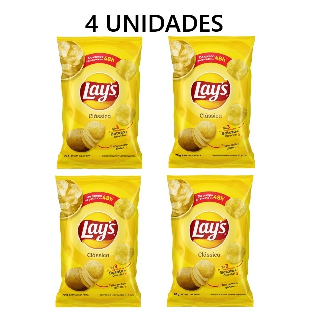 Kit com 2 unidades ou 4 unidades - Batata Frita Lisa Clássica Lays 70G ...