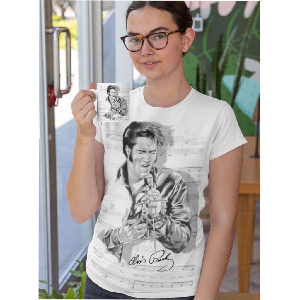 KIT CAMISETA ou BABY LOOK + CANECA DE PORCELANA ELVIS PRESLEY ROCK ROLL ...