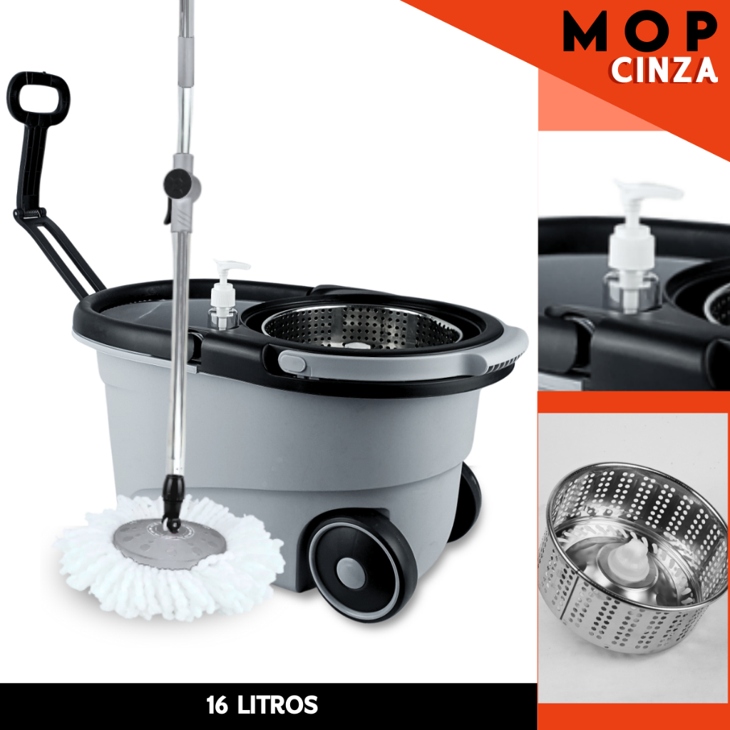 Mop Plus Completo com Rodinhas – Balde Inox + Refil Extra | Limpeza Sem ...