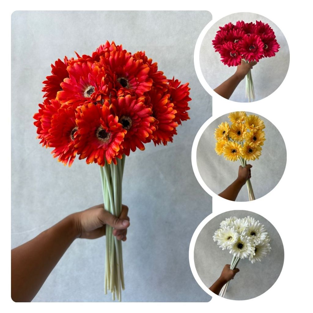 ENVIO FULL Flor Artificial Gérbera Realista – Cores Sortidas e Haste ...
