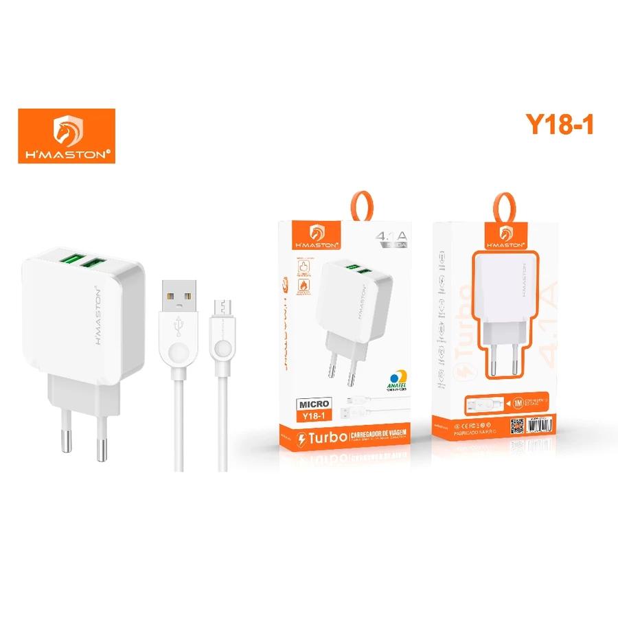 H'maston Y18 Carregador Turbo Fonte Torre Carregar Celular Portátil 2 Usb 3.1A Tipo-C ANDROID ...