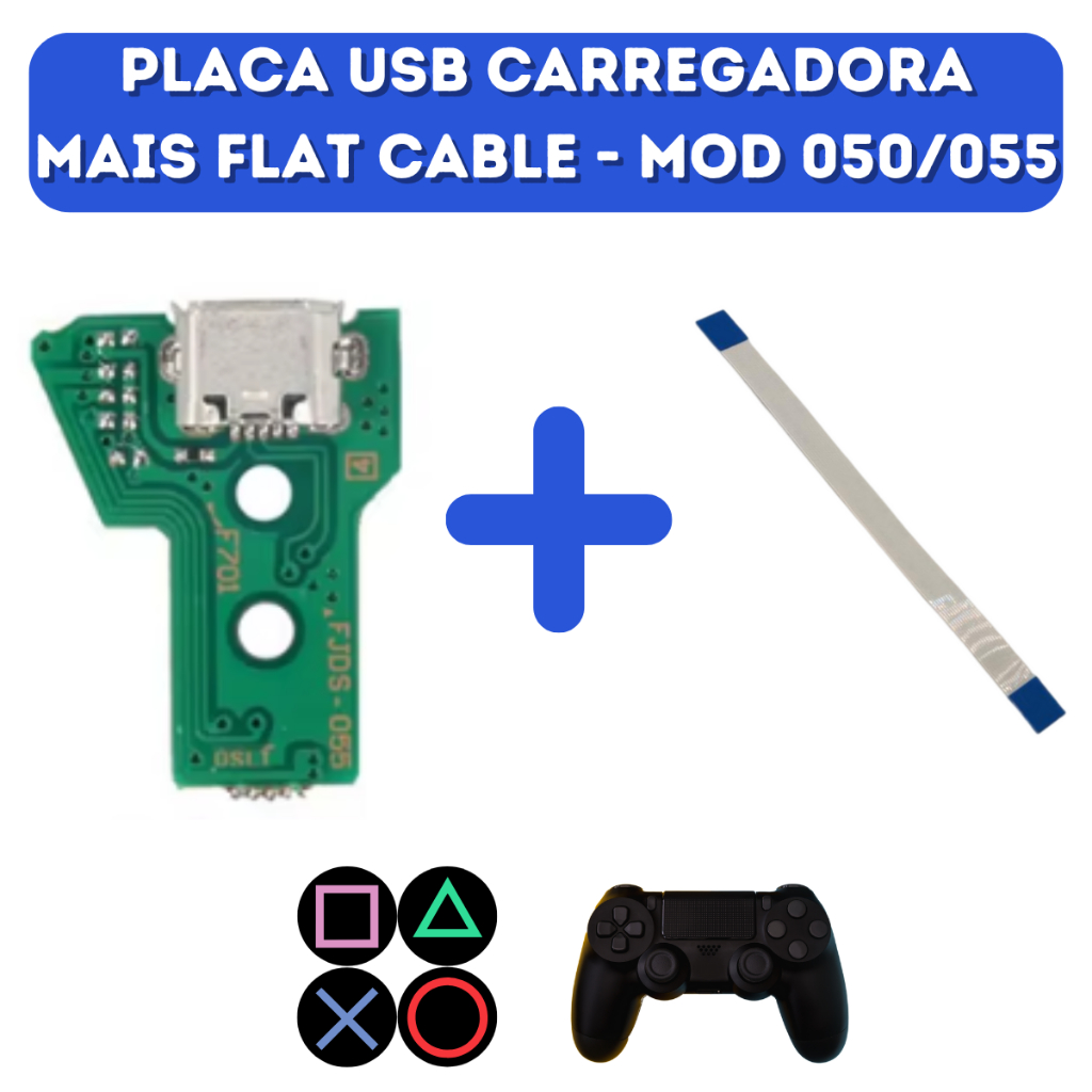 Placa Usb Carregador Mais Flat Cable Para Controle de Playstation 4 Ps4 Jdm E Jds 050/055 ...