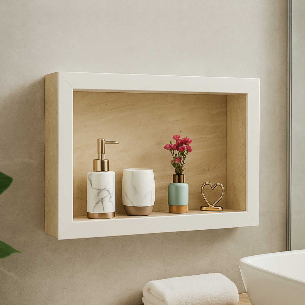 Nicho Banheiro Porcelanato/Cer6amica Sobrepor Travertino 36x56x11 c ...