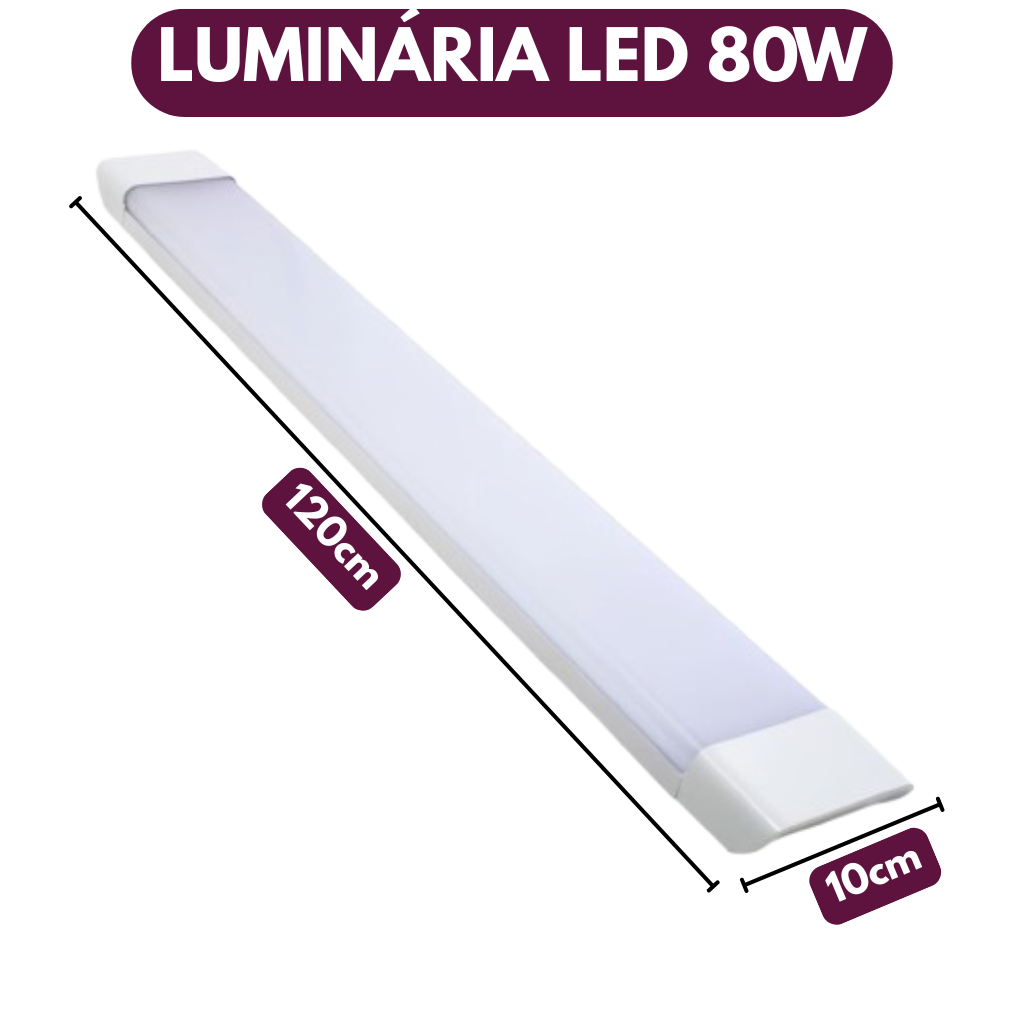 Luminária Tubular Led Slim 80w 120cm 6500k Branco Frio Bivolt 110v/220v ...