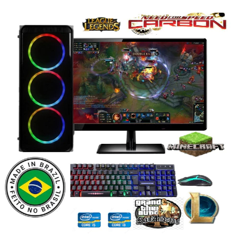 computador i3 8gb cpu gamer Barato monitor 19' wifi ssd128g+hd320g roda ...