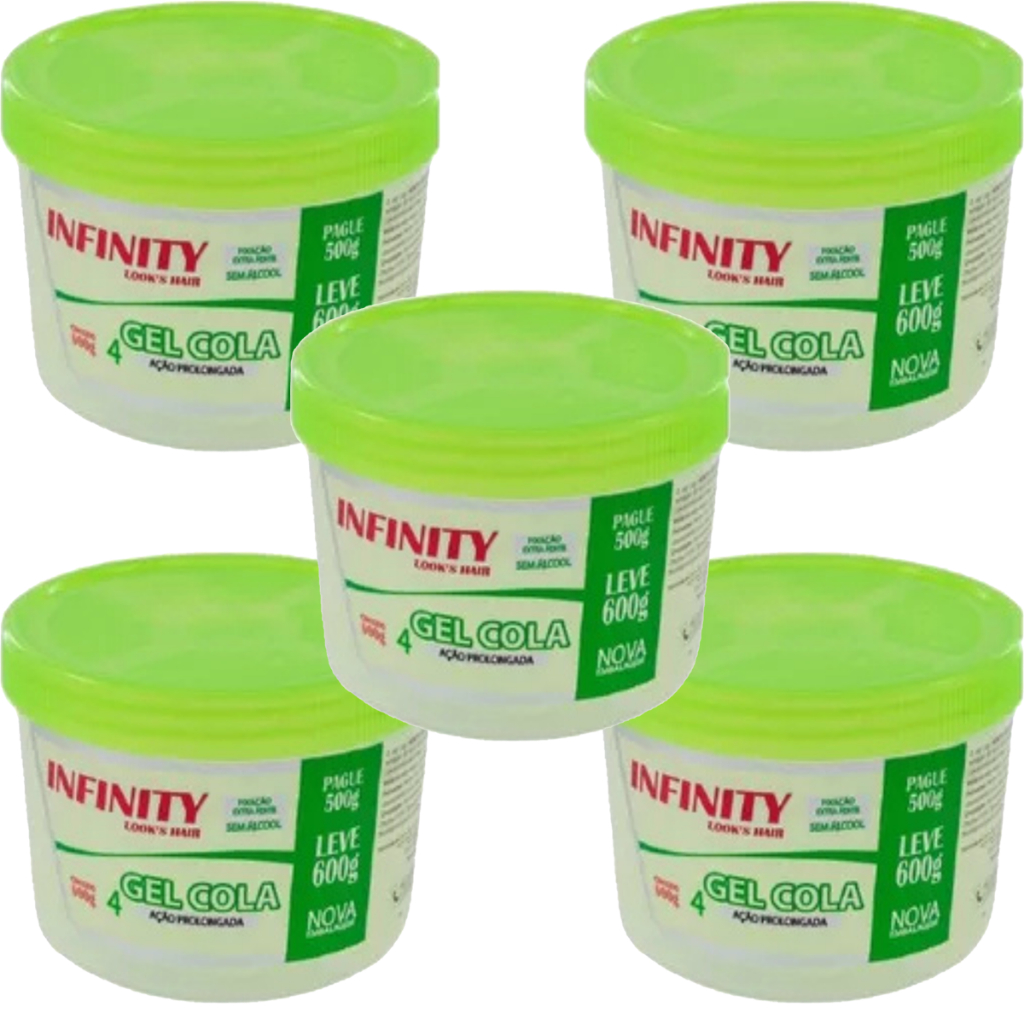 Kit 5x Gel Cola Capilar Masculino Infinity 600g Fixação Forte e ...