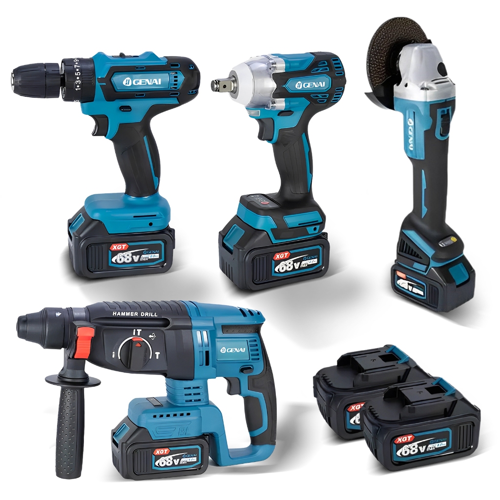【GENAI】68V 4-in-1 Cordless Power Tool Kit - Hammer Drill, Angle Grinder ...