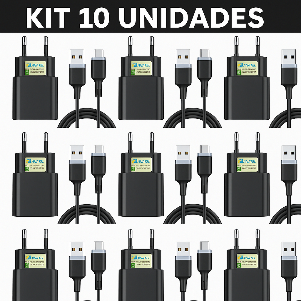KIT 10 CARREGADORES RÁPIDO TIPO C USB RÁPIDO FONTE E CABO ANATEL ...