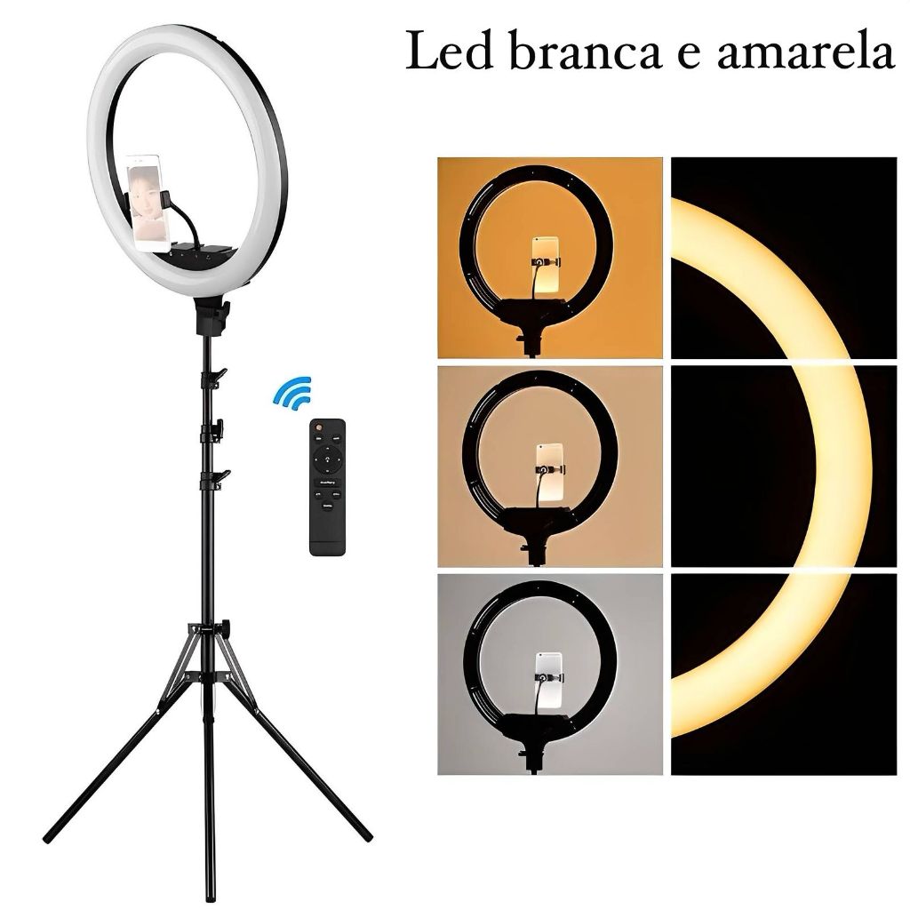 Kit Completo Ring Light Profissional 8/10/12 polegadas C/ Tripé De 14cm a 1,20M | Shopee Brasil