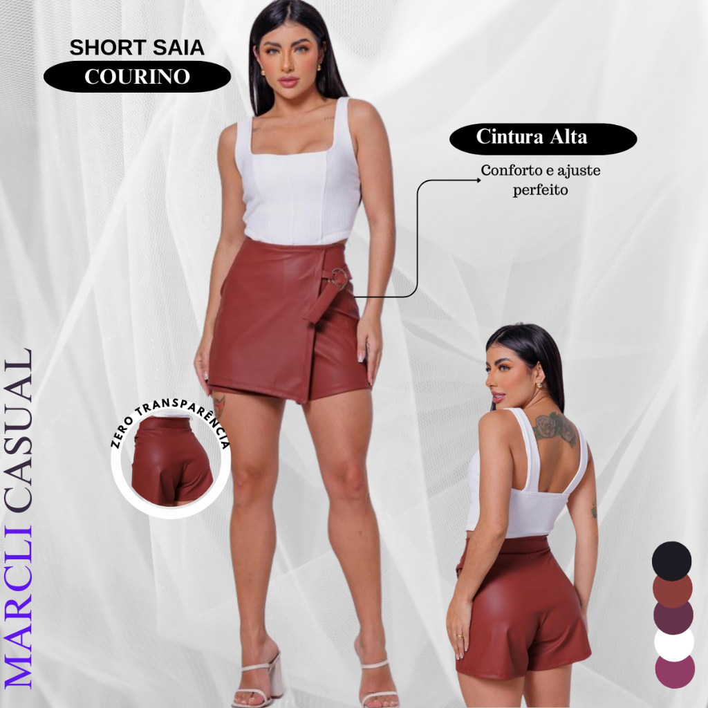 Short Saia em Couro Ecológico Elegante Tedência Inverno 2026 | Shopee ...