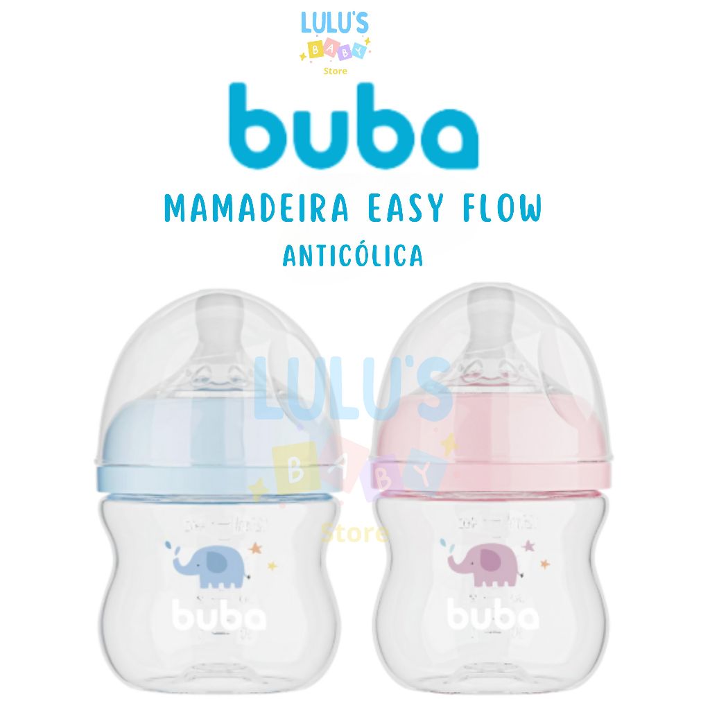 Mamadeira BUBA Easy Flow Anti-cólica 0+ 120ML AZUL / ROSA - Elefante, Bebe - Fluxo 0 Bico ...